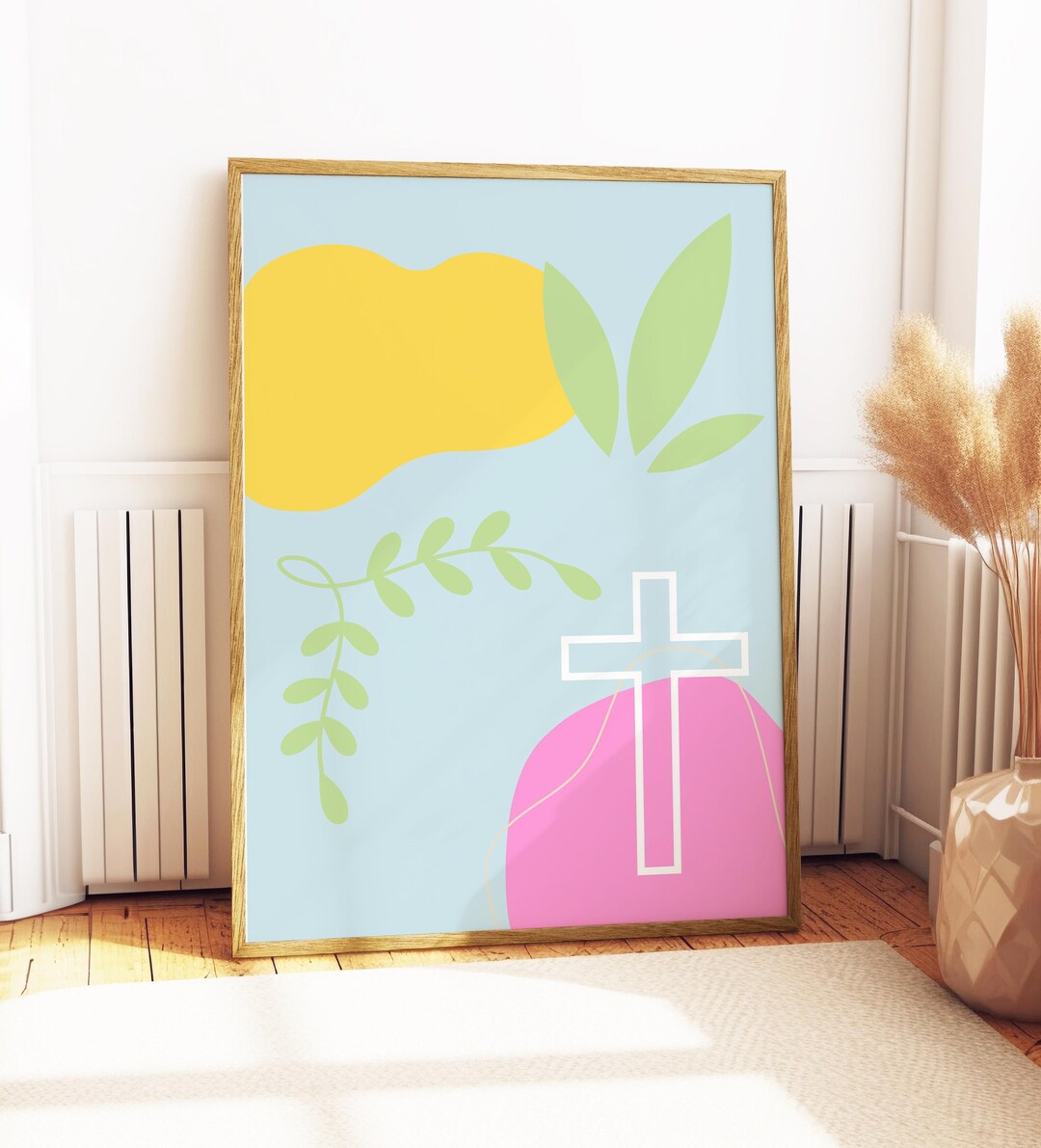 Abstract Christian Cross Print, Digital Download, Bright Blue Colorful ...
