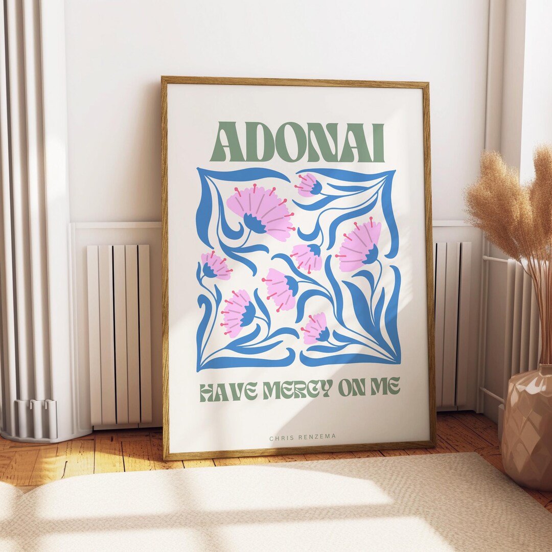 Adonai Chris Renzema Christian Poster, Digital Download, Lyric Art Blue ...