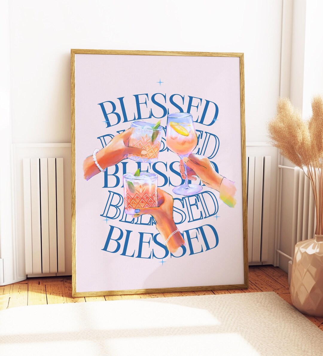 Blessed | Digital Download | Champaign Wall Art | Christian Printable ...