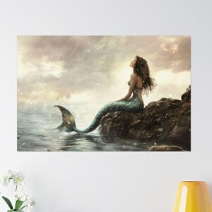 Mermaid Poster Rainy Day Mermaid, Coastal, Beach Home Decor. Bathroom ...