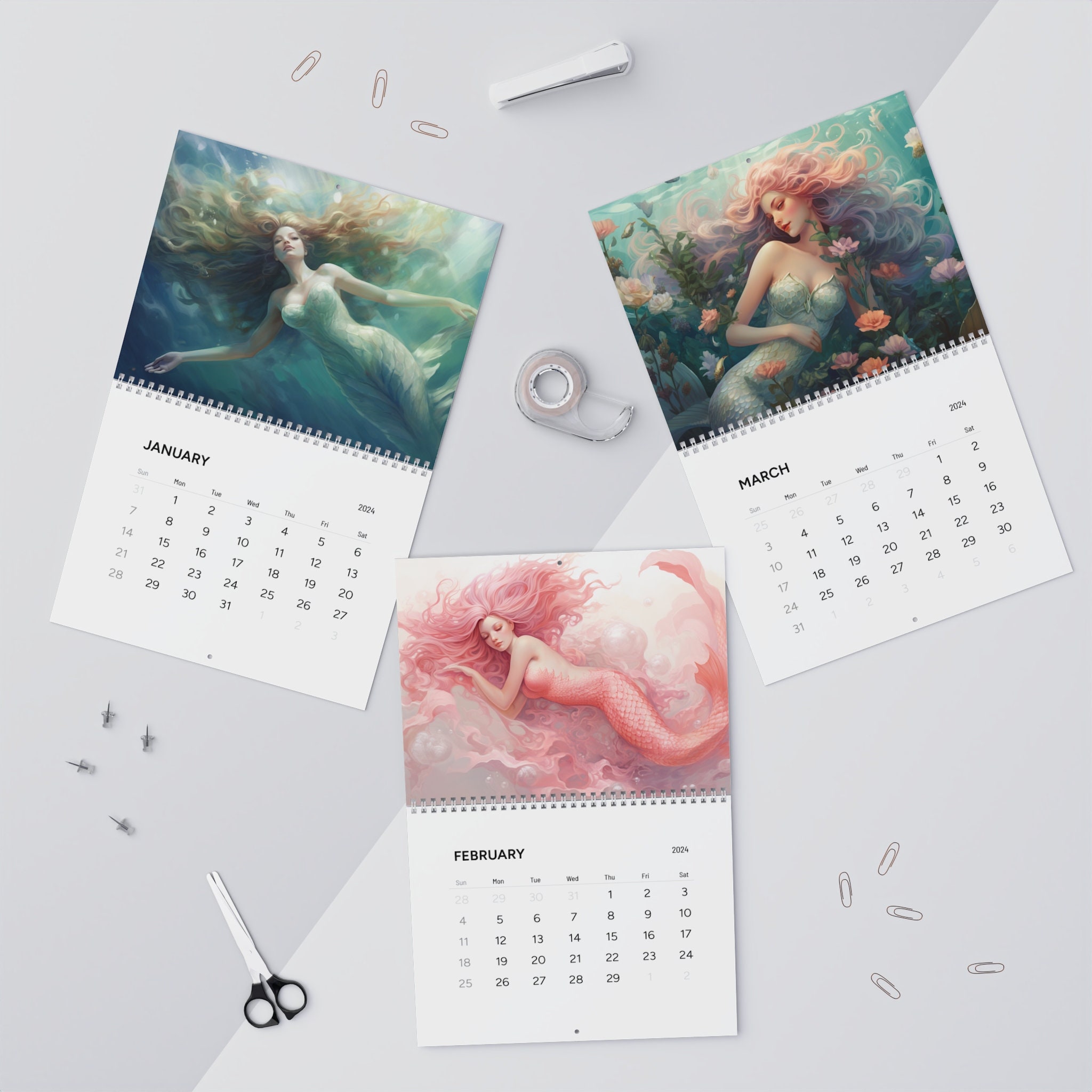 Mermaid Calendar 2024 Stunning, Mystical Mermaids 12 Month Calendar ...