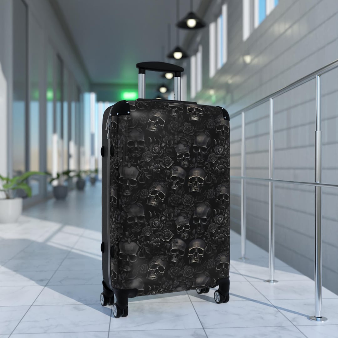 Black Flowers and Skulls Suitcase! Hard Side, Rolling Luggage With ...
