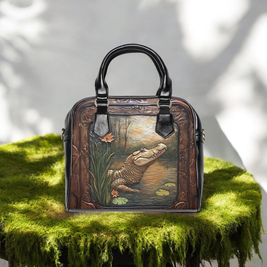 Handbag, Swamp Life Shoulder Purse, Alligator Crocodile Nature Lover ...