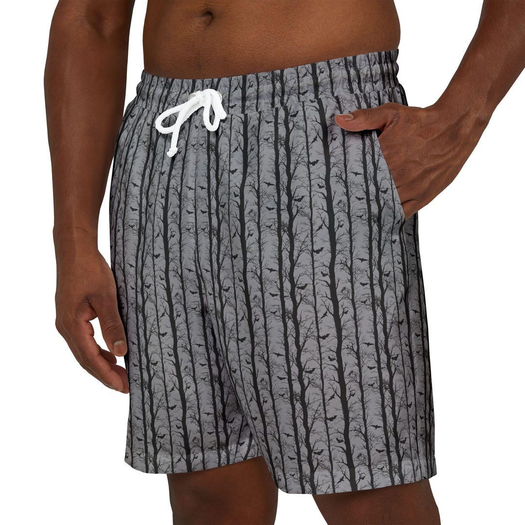 Gothic Swim Trunks, Dark Bat & Black Tree Pattern, Unisex Board Shorts ...