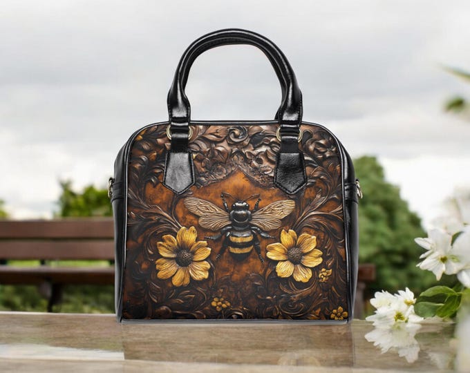 Italian Leather Handbag With Gold Bee Accent - Elegant Crossbody Bag in ...