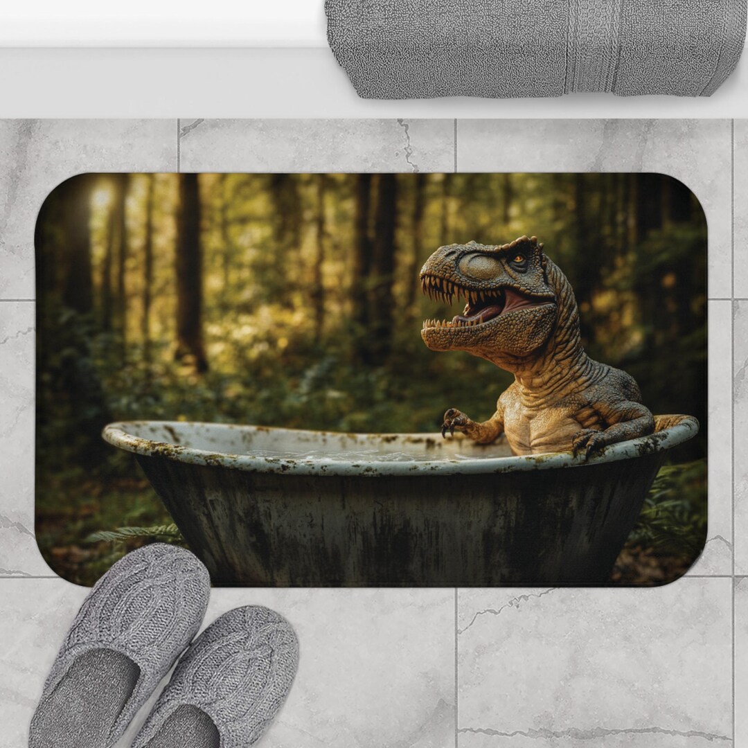 Whimsical Dinosaur Bath Mat, Fun Bathroom Decor, Kid's Bathroom ...