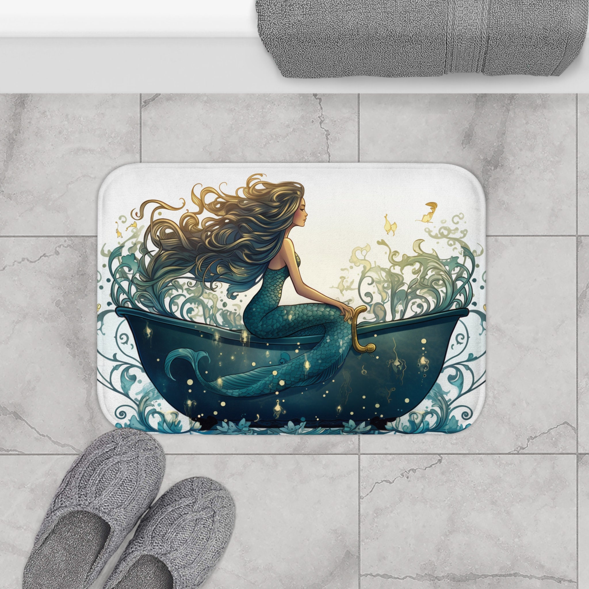 Bath Mat! Beautiful Mermaid Bath Mat! Stunning Mermaid Perched on the ...
