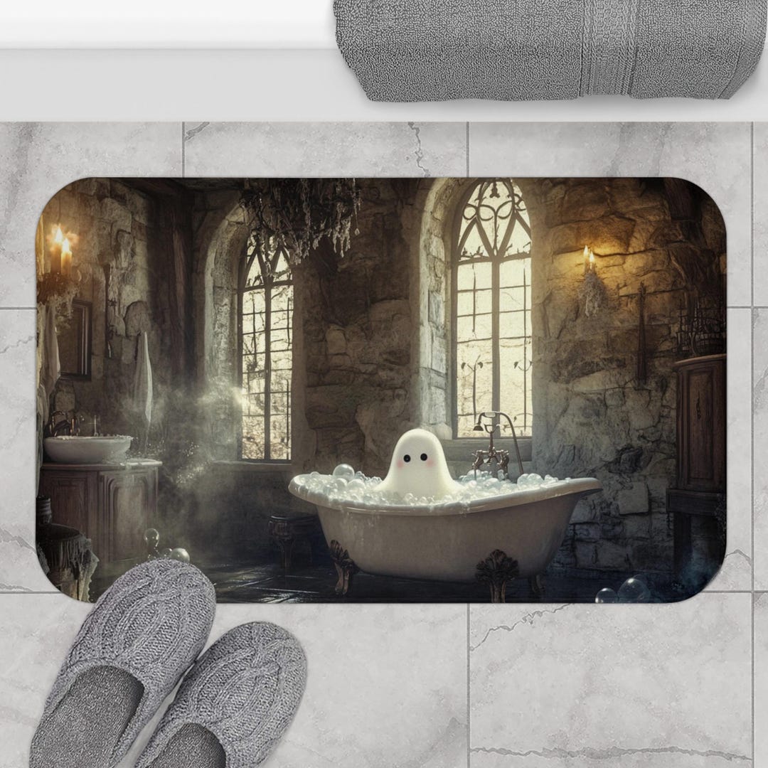 Ghost Bath Mat Cute Ghost in A Bathtub. Spooky Castle Bathroom ...