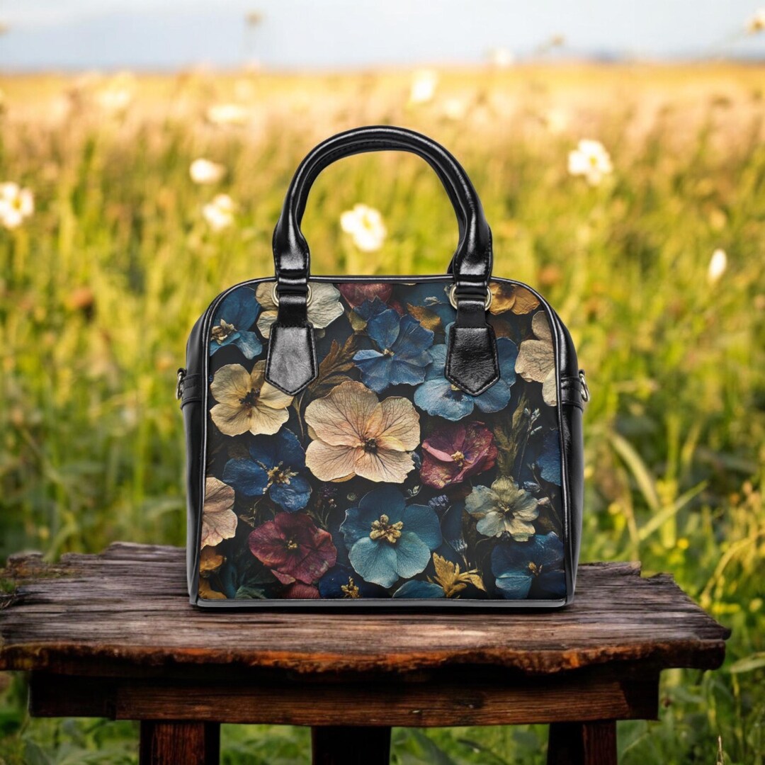 Floral Purse, Pressed Flowers Look, Spring Wildflowers, Dark Moody ...