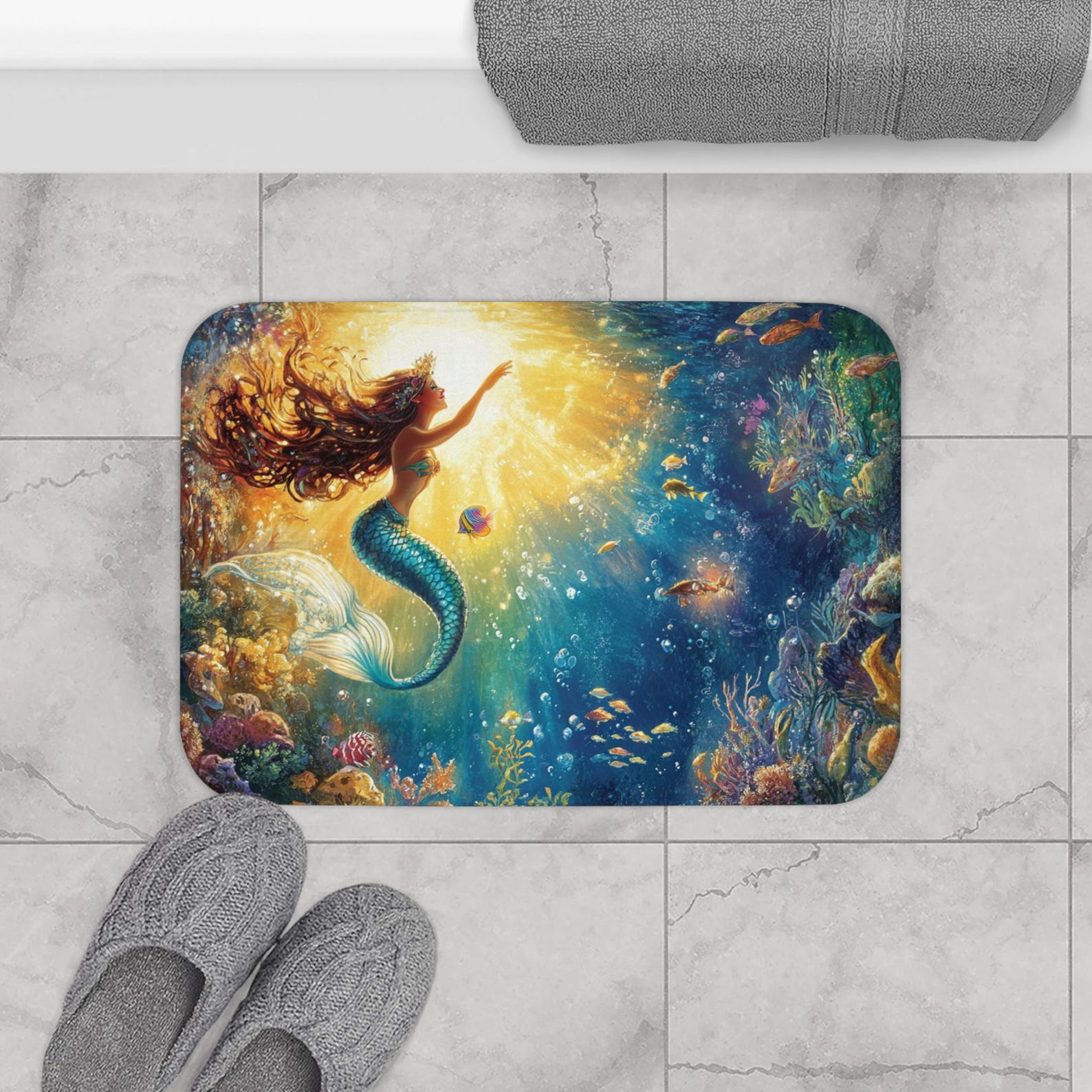 Mermaid Bath Mat Bright Mermaid Bathroom Decor. Memory Foam, Anti-slip ...