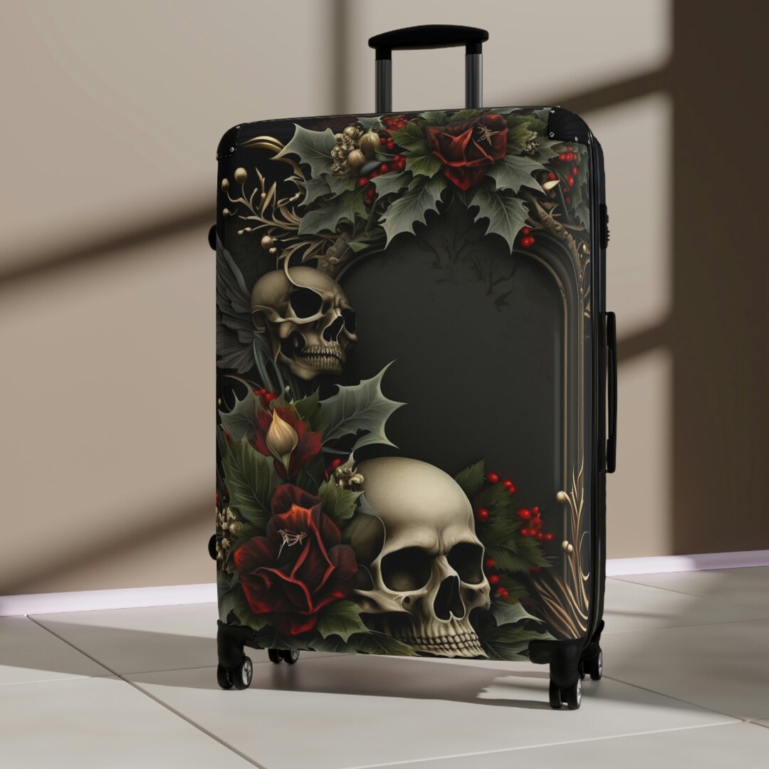 Suitcases With a Cool Skull and Flower Design. 3 Sizes - Etsy