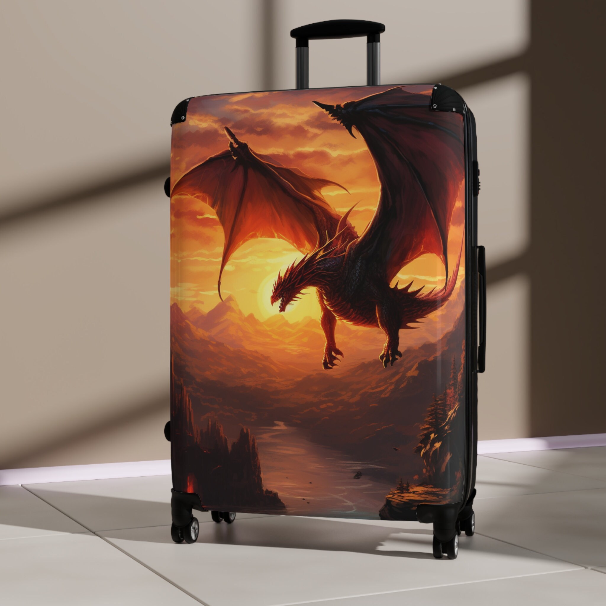 Soaring Dragon Suitcase. Black Hard Side Luggage With a Dragon - Etsy