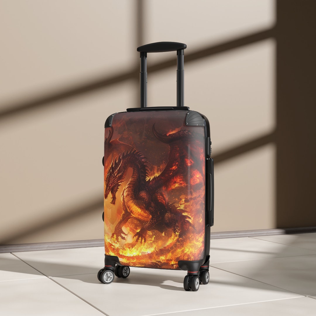 Dragon Suitcase. Fiery Dragon Luggage. Black Hard Luggage, Wheels ...