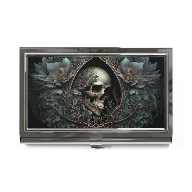 Gothic Card Holder. Stunning Skull Business Card Case. Metal Surface ...