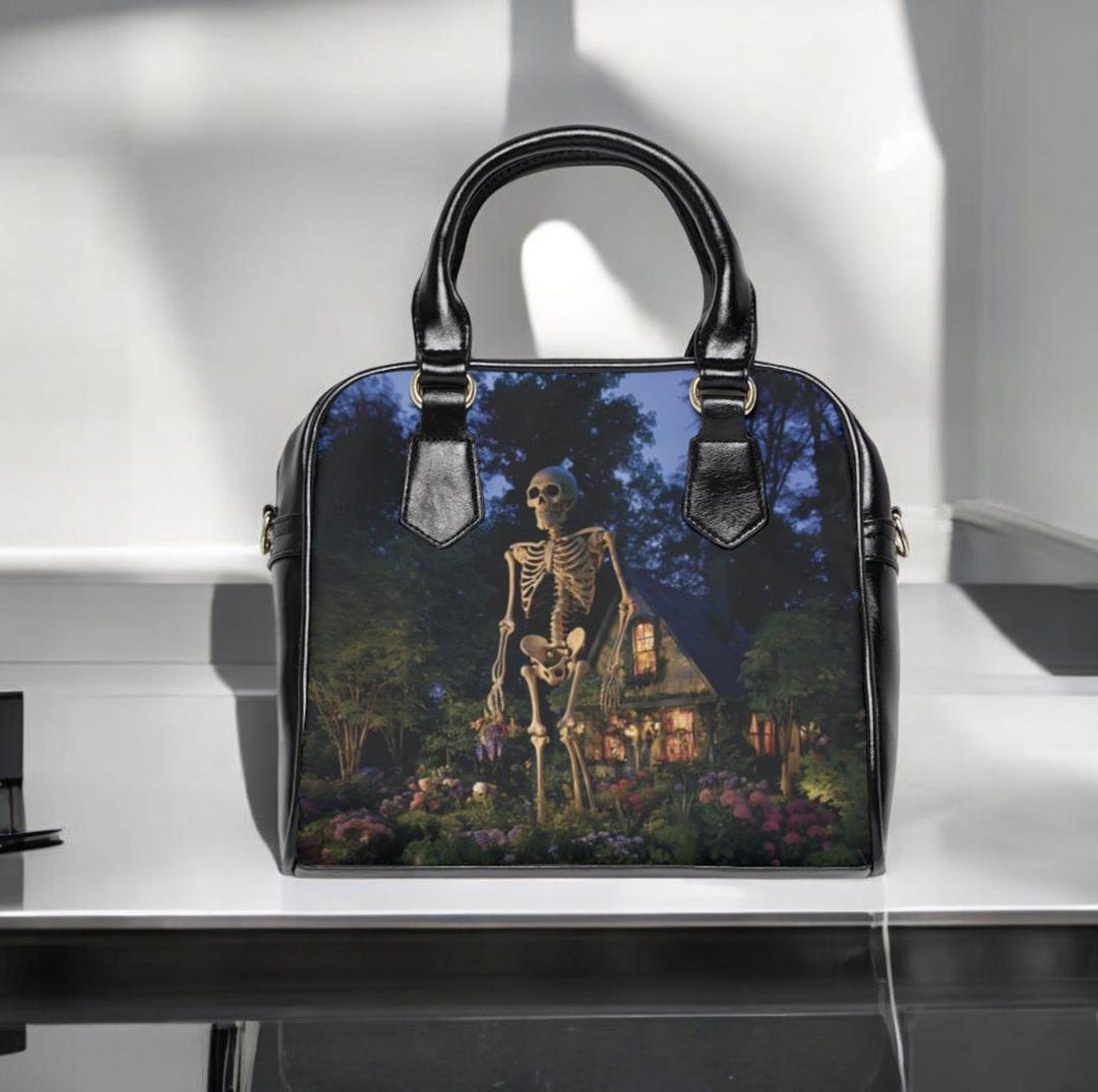Giant Skeleton Purse Black Faux Leather Shoulder Handbag. Women's ...