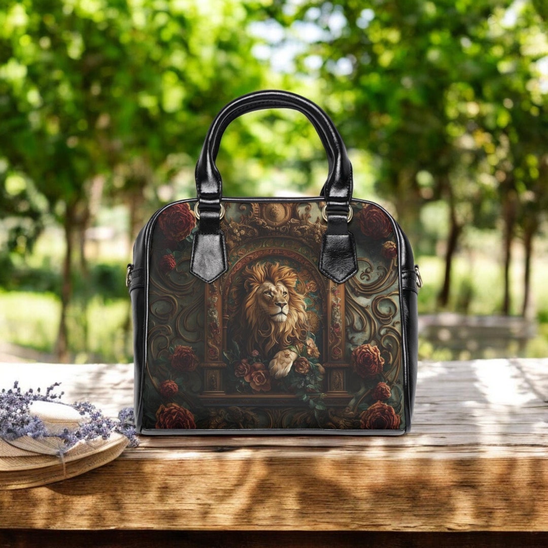 Majestic Lion Handbag, King of the Jungle Crossbody Purse, Regal Floral ...
