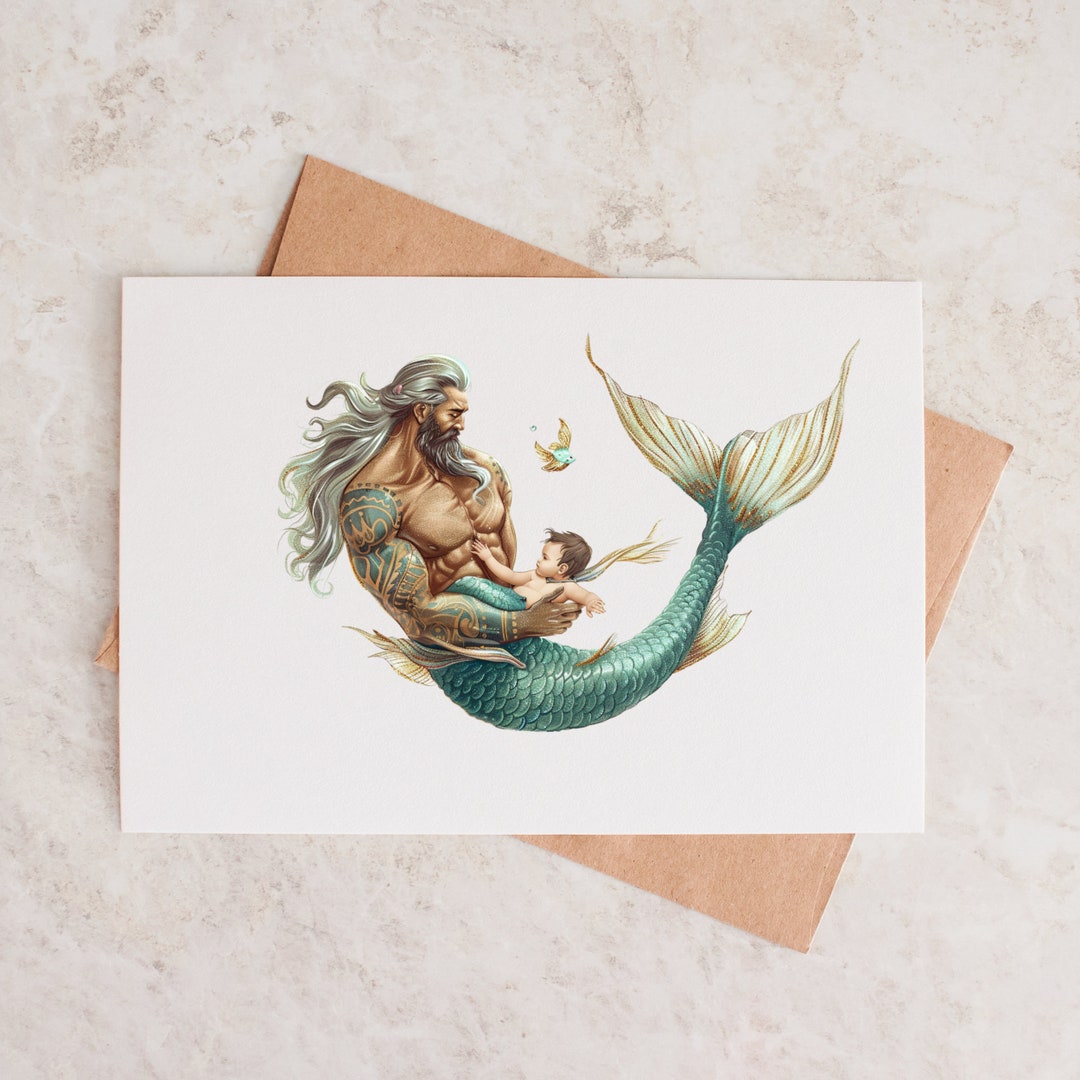 Merman and Child. Digital Download Image and Card Format. Father ...