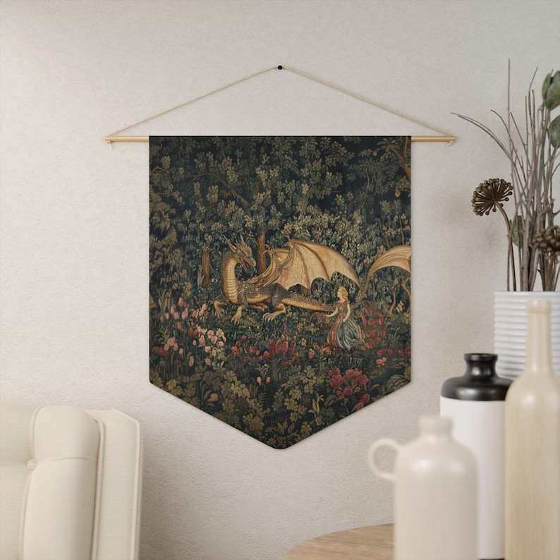 Pennant Banner Fantasy Dragon Tapestry, Enchanted Forest Wall Art, Home ...