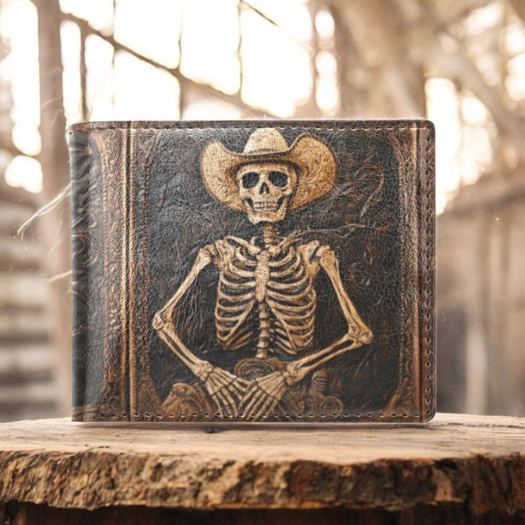 Goth Western Bifold Wallet With Coin Pocket, Cowboy Skeleton, Faux ...