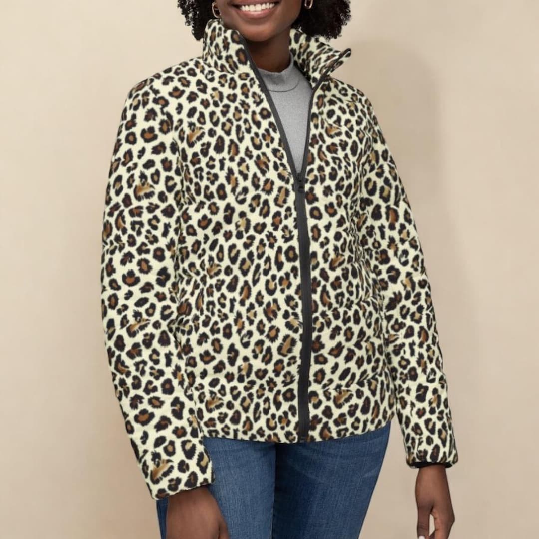Leopard Print Puffer Jacket, Cozy Cheetah Women's Coat Winter Fashion ...