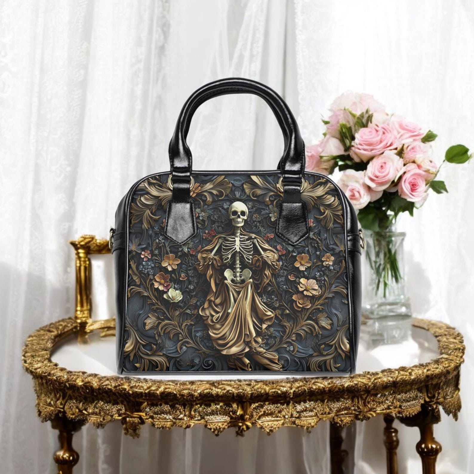 Gothic Crossbody Bag, Shoulder Handbag, Victorian Style Skeleton Purse ...