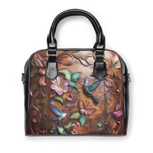 Hummingbird Crossbody Bag, Cute Bird Faux Tooled Leather Purse, Vegan ...