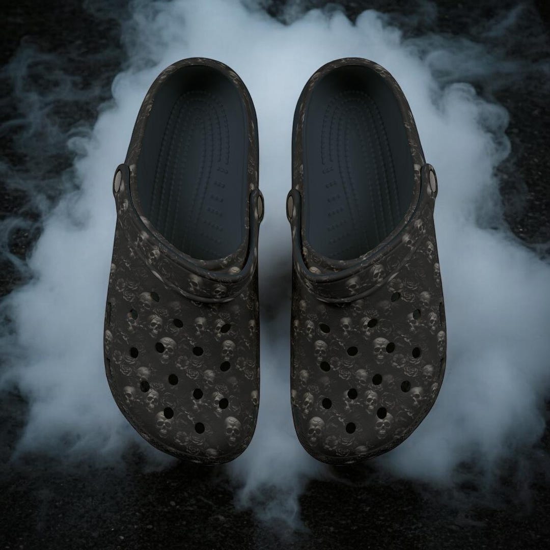 Black Skull and Flower Pattern Clogs, Lightweight Fun Shoes Garden ...