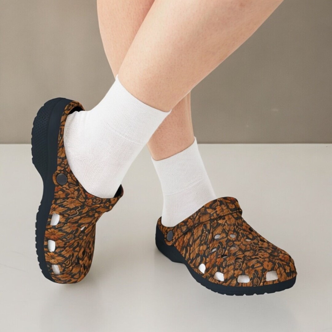 Clogs Western Flower Tooled Leather Look Clogs EVA Sole, Cruelty-free ...