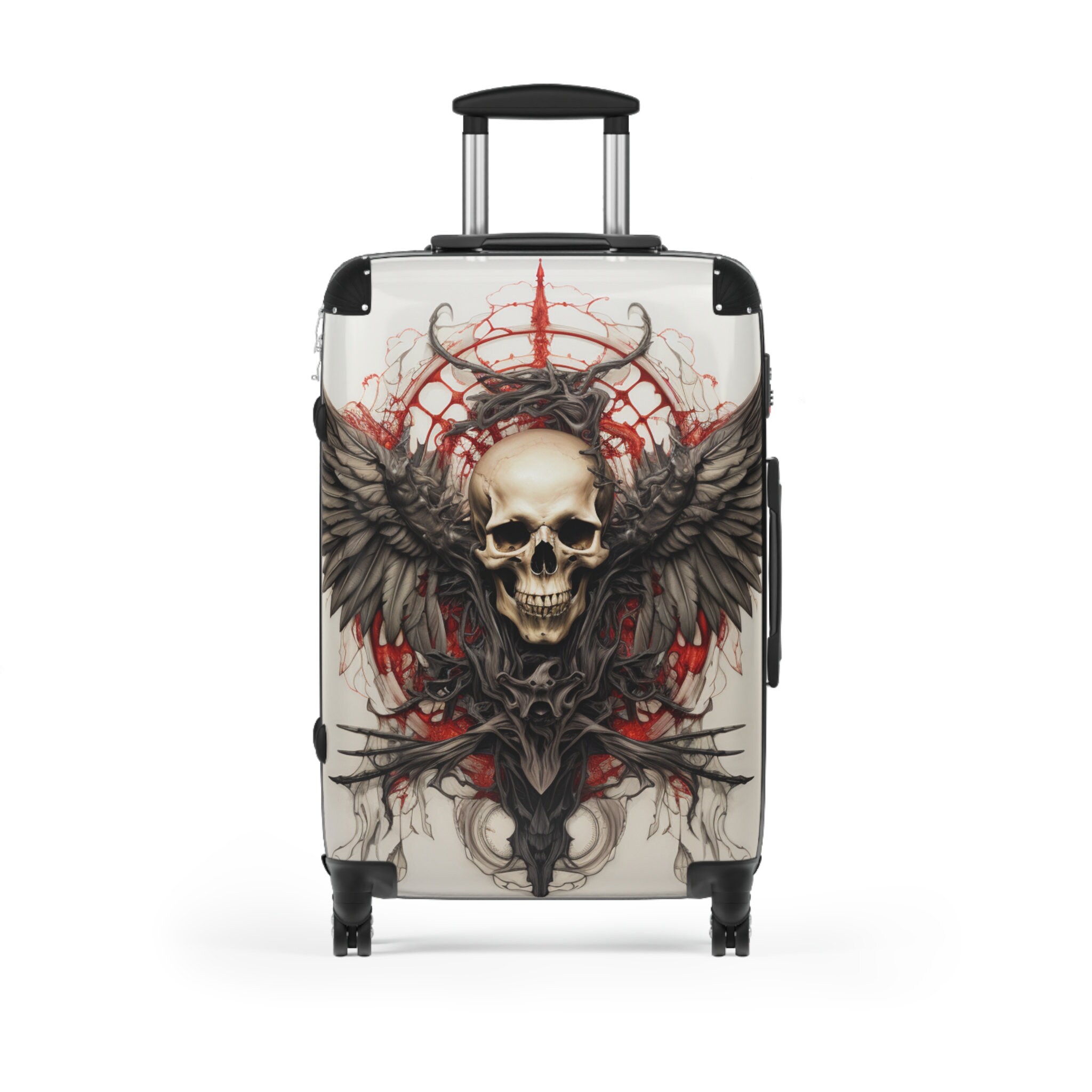 Skull Suitcase Skull With Wings Behind It on a Red Design. - Etsy