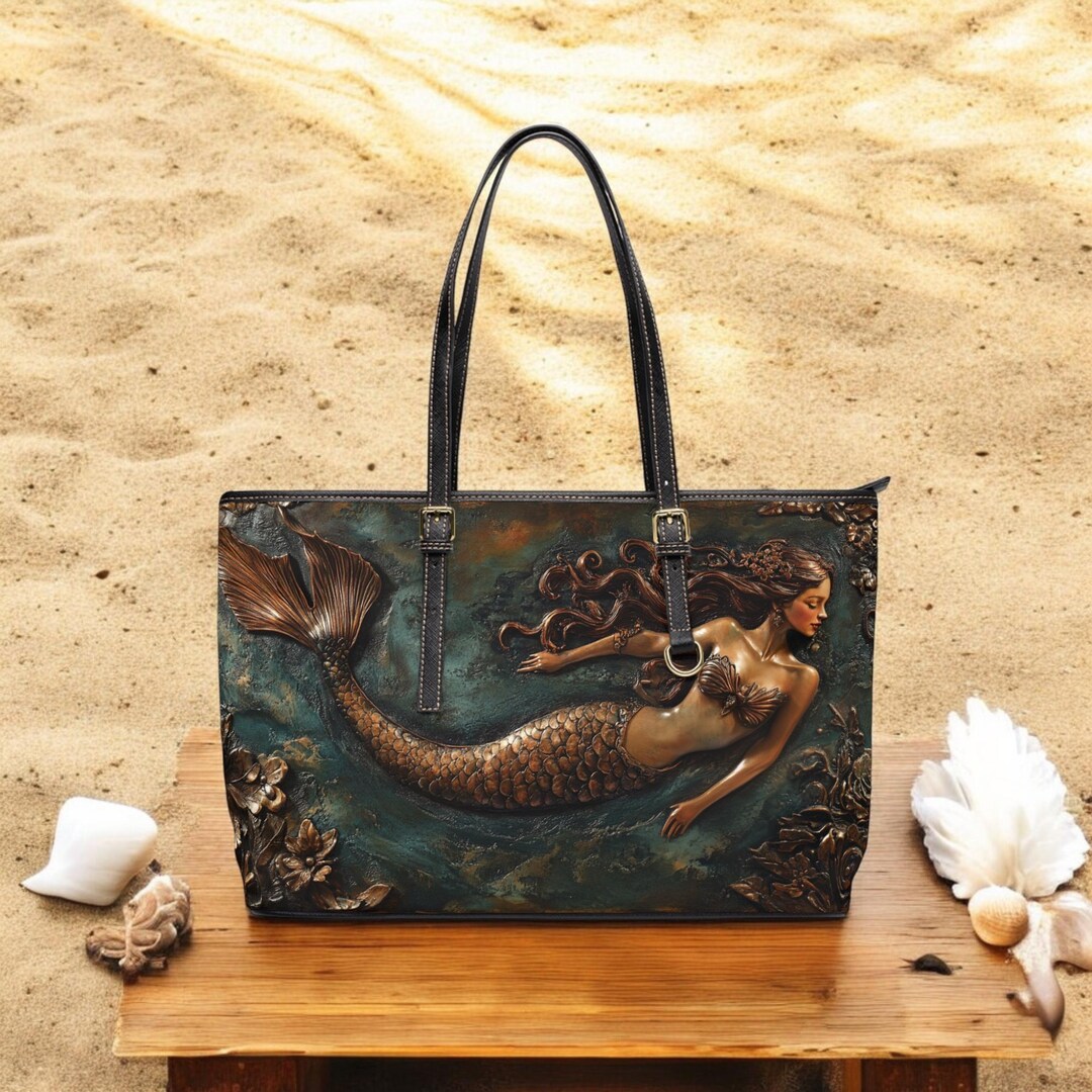 Mermaid Tote Bag: Fantasy Faux Leather Shoulder Purse, Large Tote Bag ...