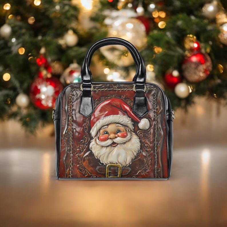 Santa Purse! Faux Leather Shoulder Handbag. Santa Claus, Christmas ...