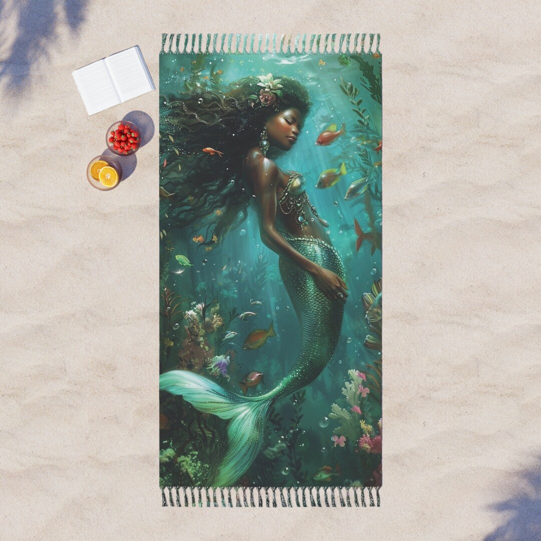 Boho Beach Cloth Mermaid Beach Blanket. Poolside, Coastal, Vacation ...