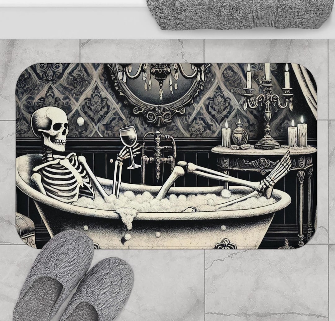 Gothic Skeleton Bath Mat, Monochromatic Home Decor, Black and White ...
