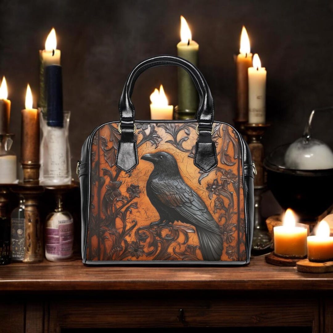 Raven Witchy Handbag, Gothic Faux Tooled Leather Bag, Dark Occult ...