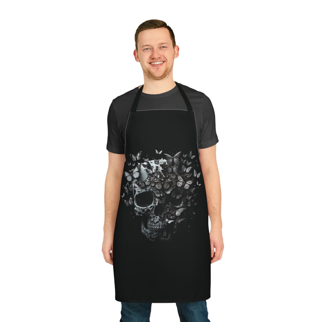 Apron! Black Unisex Apron With a Skull Turning in to Butterflies ...
