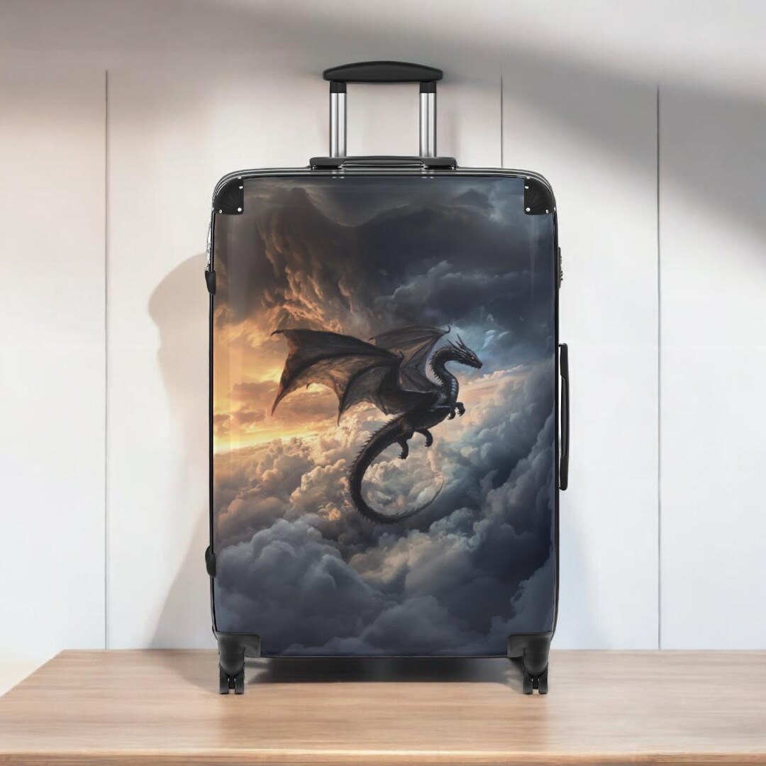 Black Dragon Suitcase Black Hard Shell Luggage With A Dragon and Stormy ...