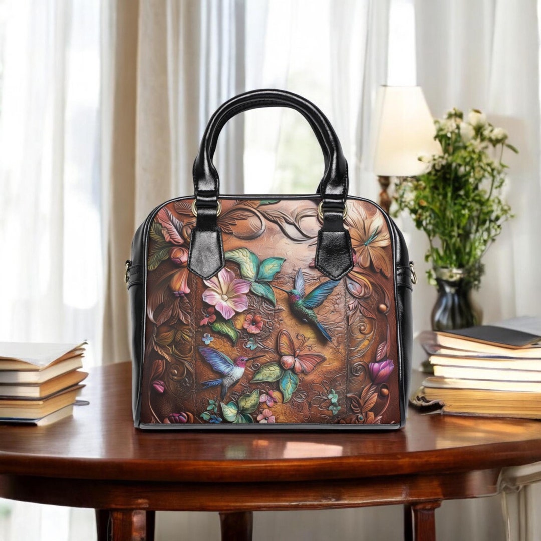 Hummingbird Crossbody Bag, Cute Bird Faux Tooled Leather Purse, Vegan ...