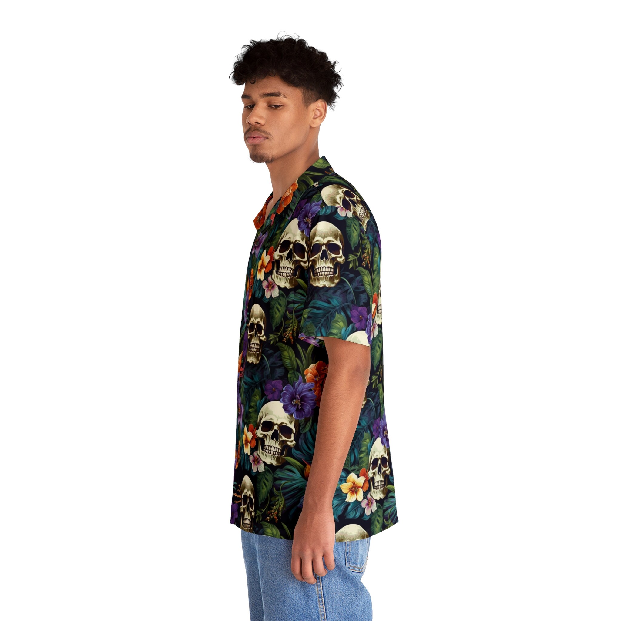 Gothic Skulls And Flowers Hawaiian Shirt, Horror Aloha Shirt sold by ...
