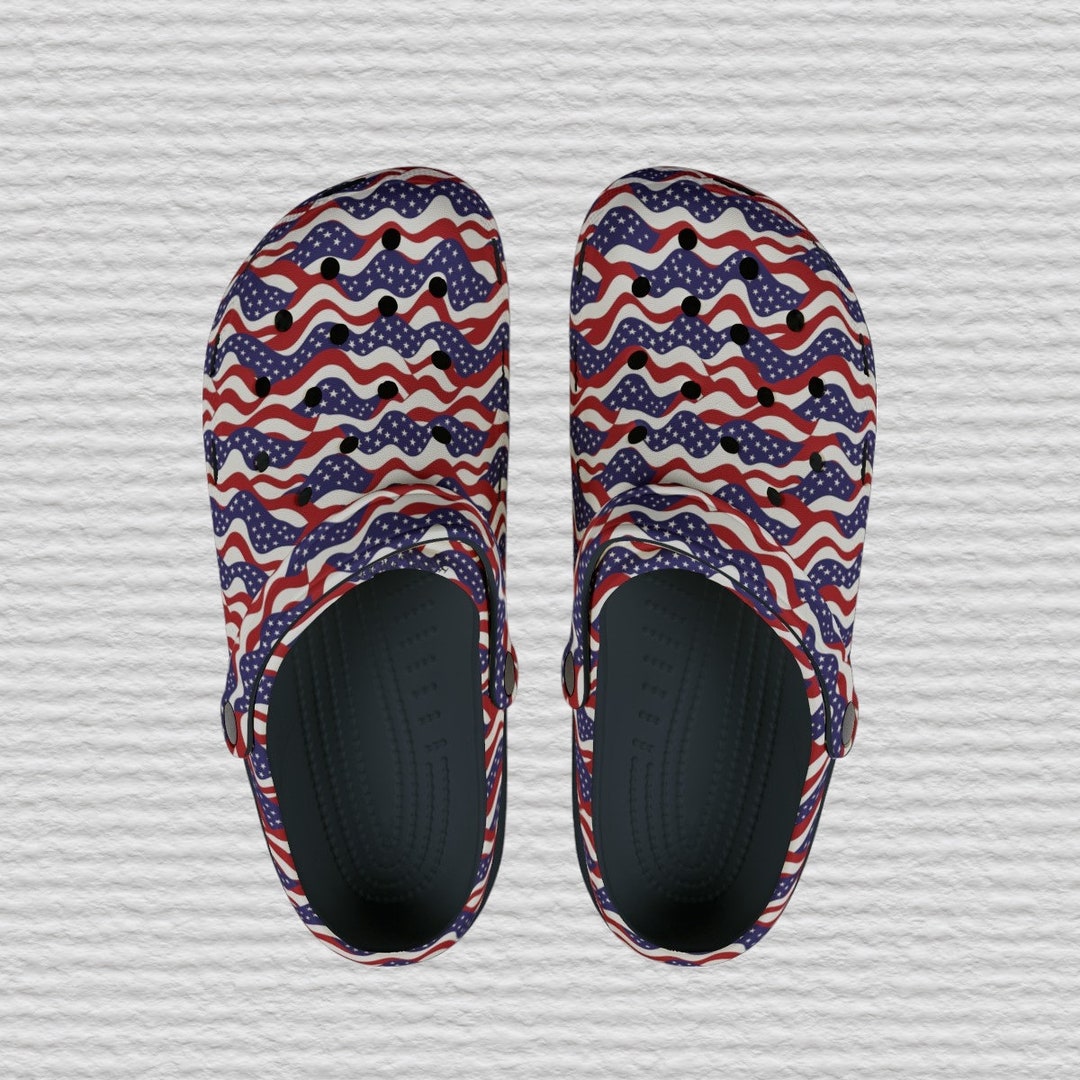 Clogs USA Flag Rippling Effect Clogs Patriotic Red, White, and Blue ...