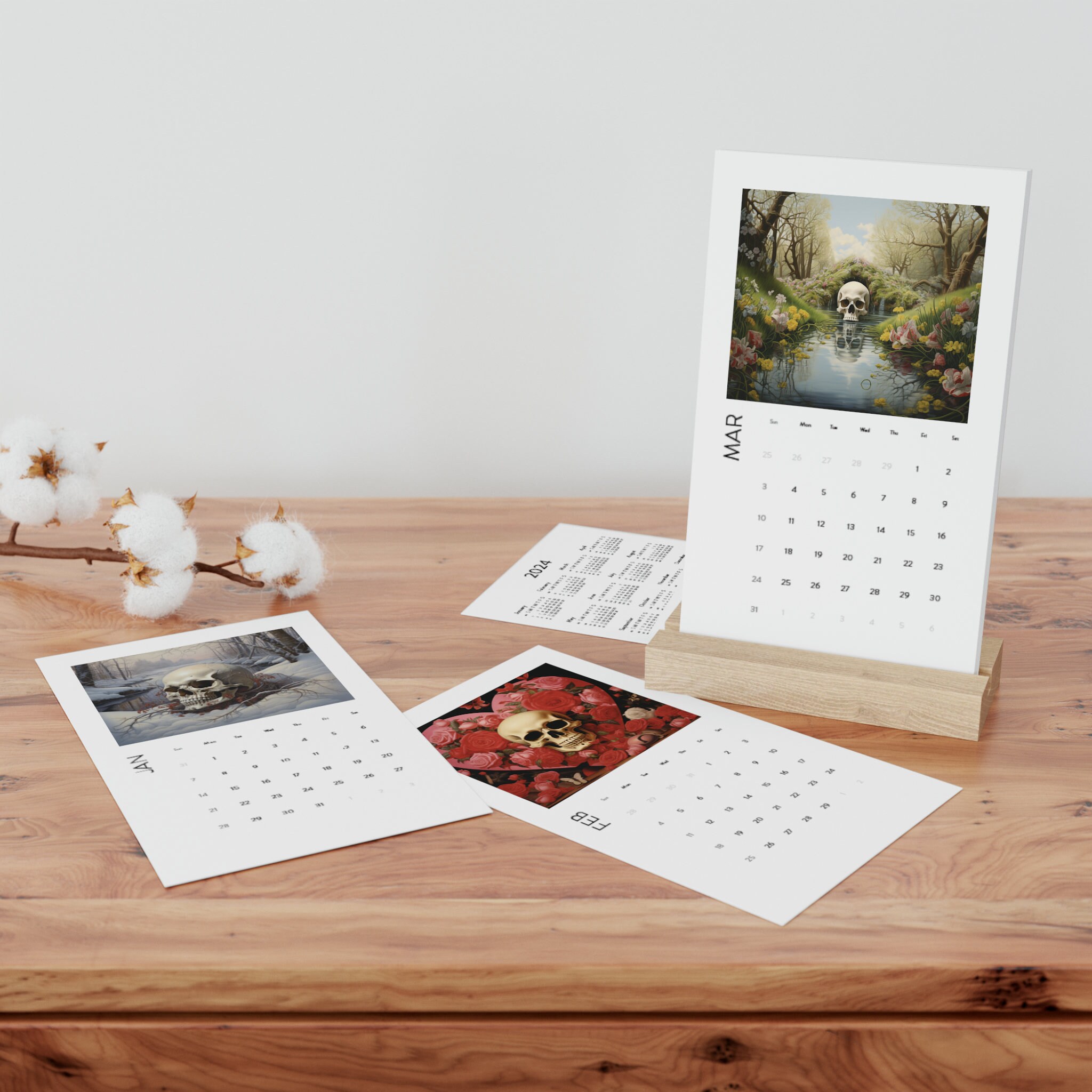 Vertical Desk Calendar 2024.skull Calendar. 12 Different - Etsy