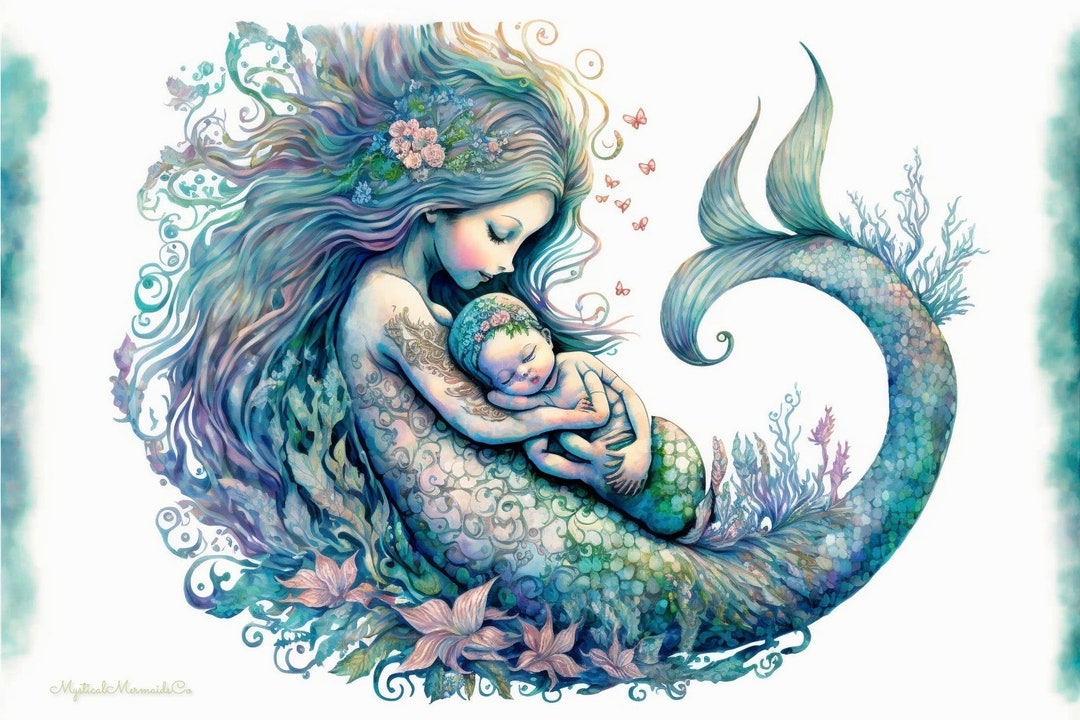 Mermaid Mother and Baby Digital Image. This Would Be Great on - Etsy