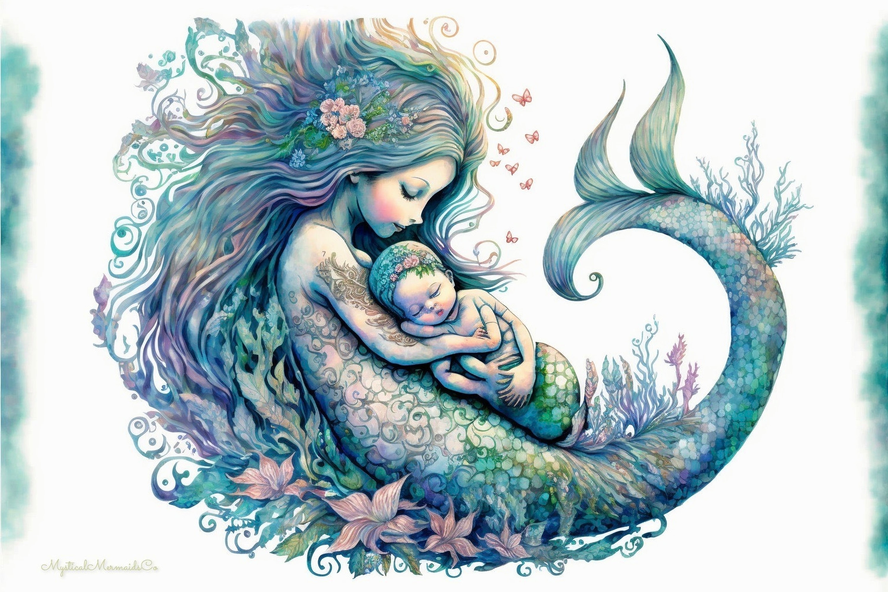 Mermaid Mother and Baby Digital Image. This Would Be Great on a Birth ...