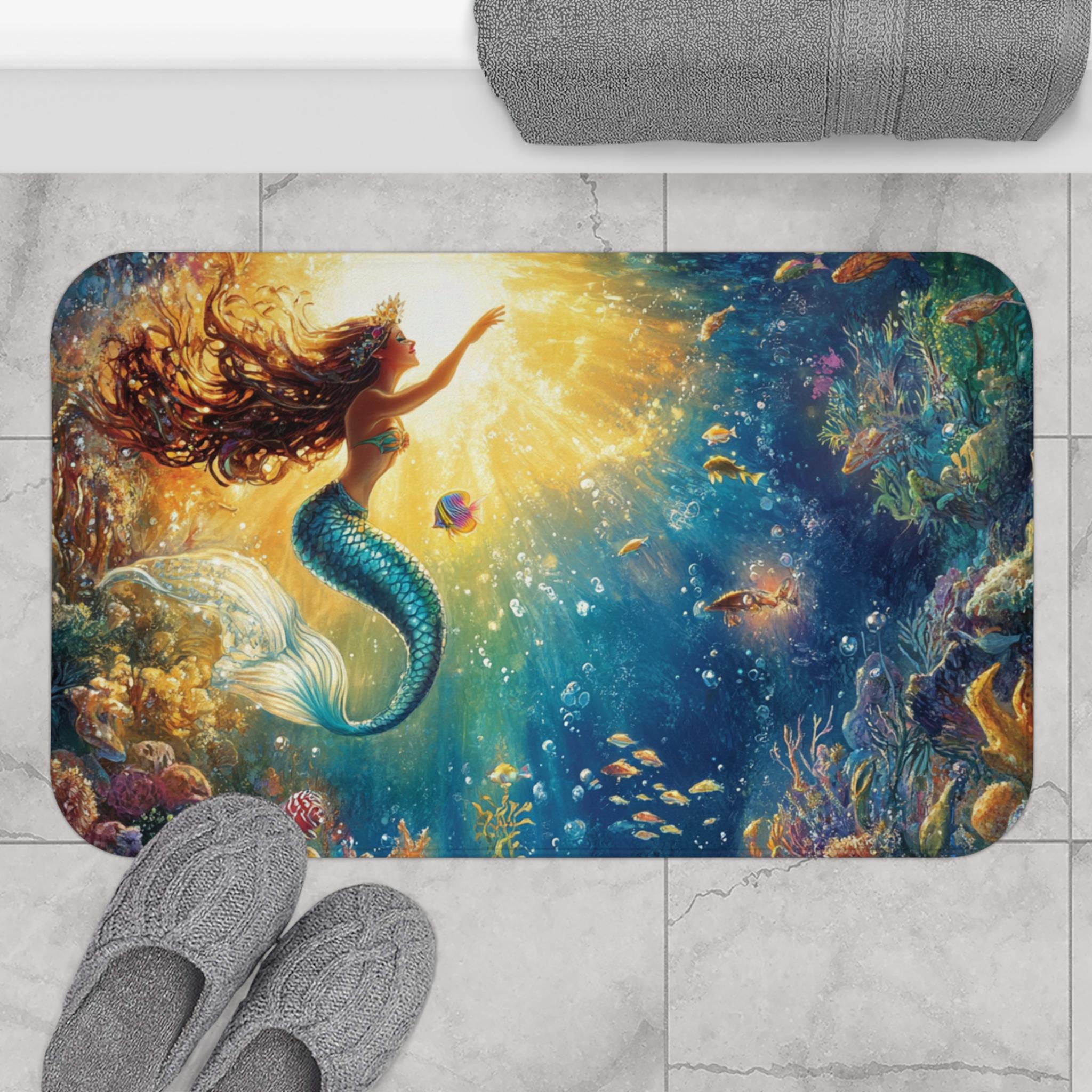Mermaid Bath Mat Bright Mermaid Bathroom Decor. Memory Foam, Anti-slip ...