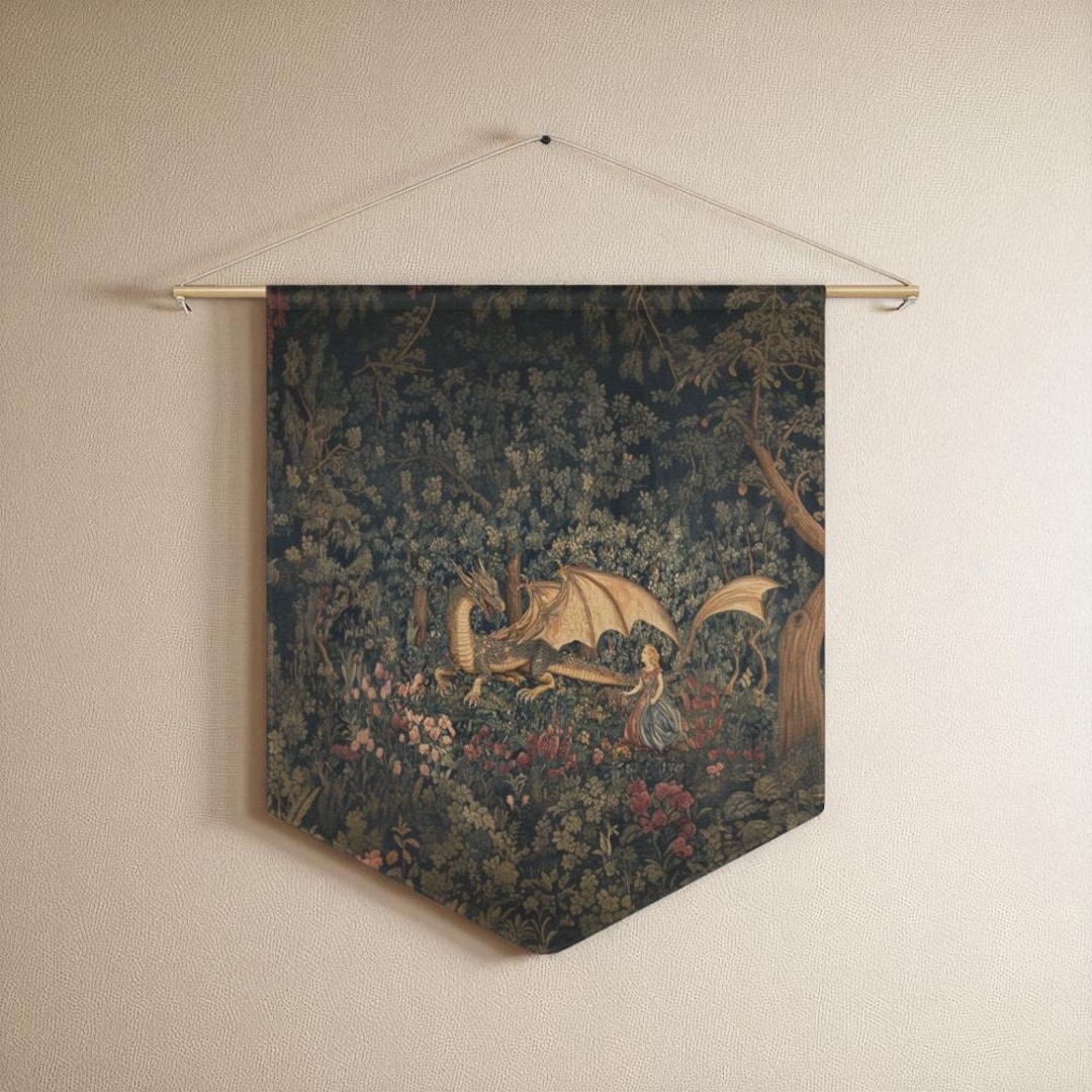 Pennant Banner Fantasy Dragon Tapestry, Enchanted Forest Wall Art, Home ...