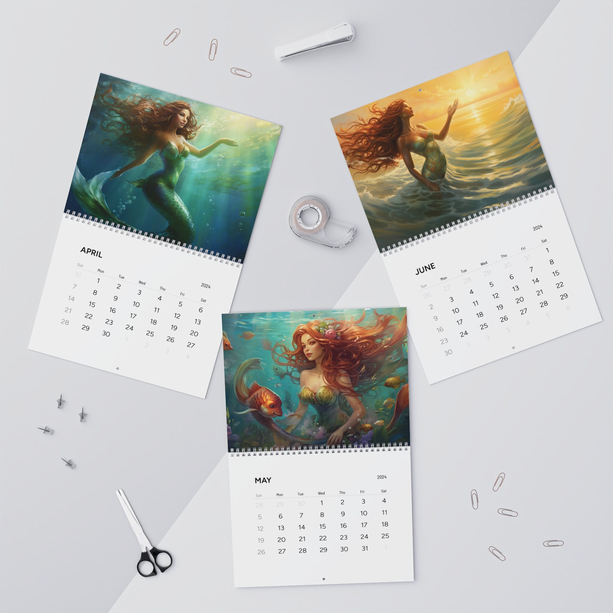 Mermaid Calendar 2024 Stunning, Mystical Mermaids 12 Month Calendar ...