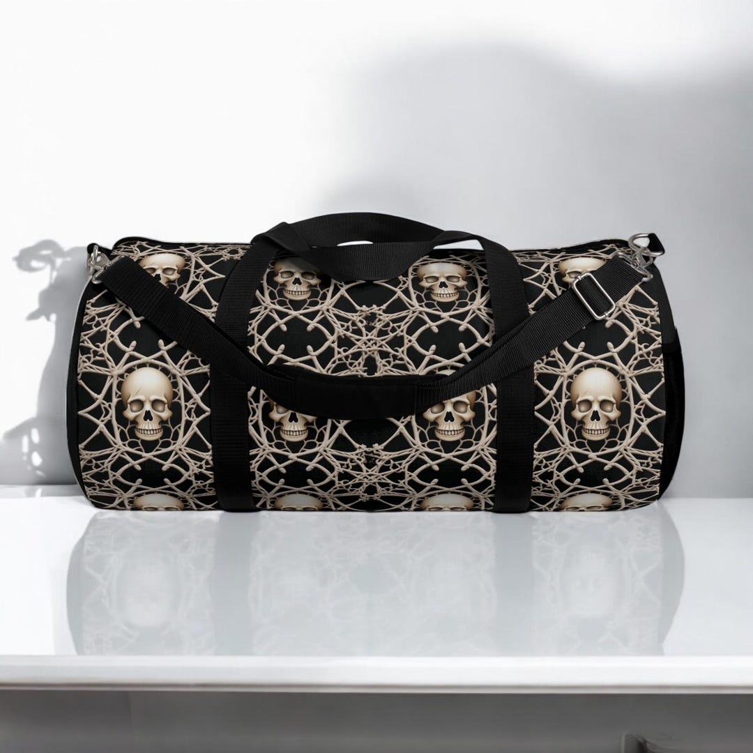 Gothic Duffel Bag, Skull Pattern Travel Overnight Bag, Bone White ...