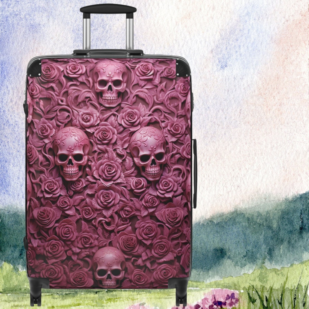 Suitcase Skulls and Flowers in Shades of Pink 3 Sizes, Gothic, Cool ...
