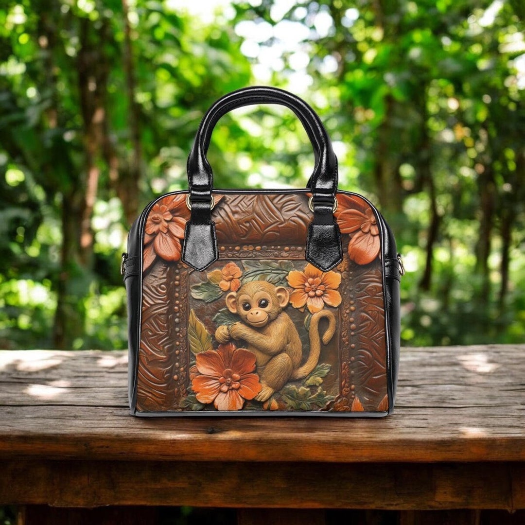 Monkey Purse! Cute Handbag, Cute Crossbody Black Faux Leather Bag ...