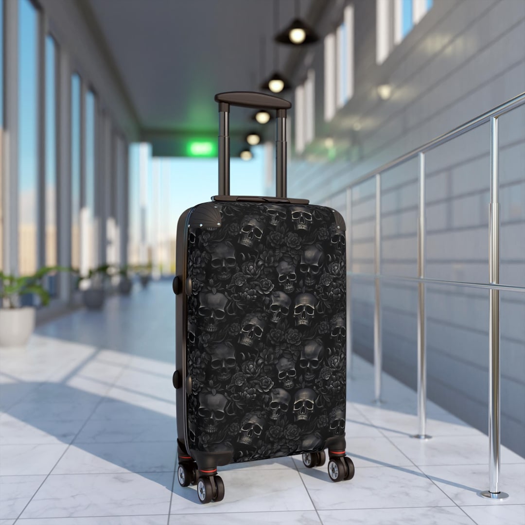 Black Flowers and Skulls Suitcase! Hard Side, Rolling Luggage With ...