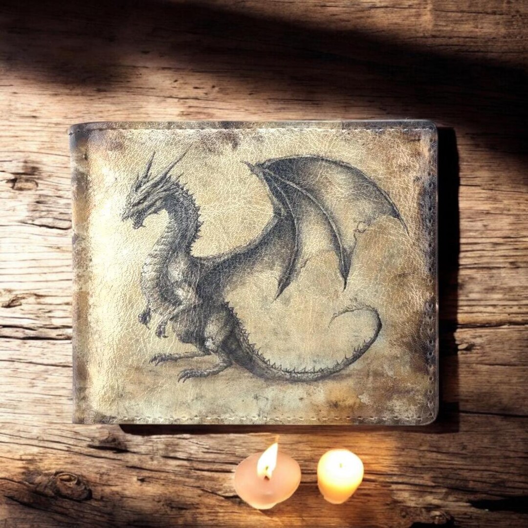 Dragon Wallet Faux Leather Bifold Wallet With Coin Pocket, Black Faux ...